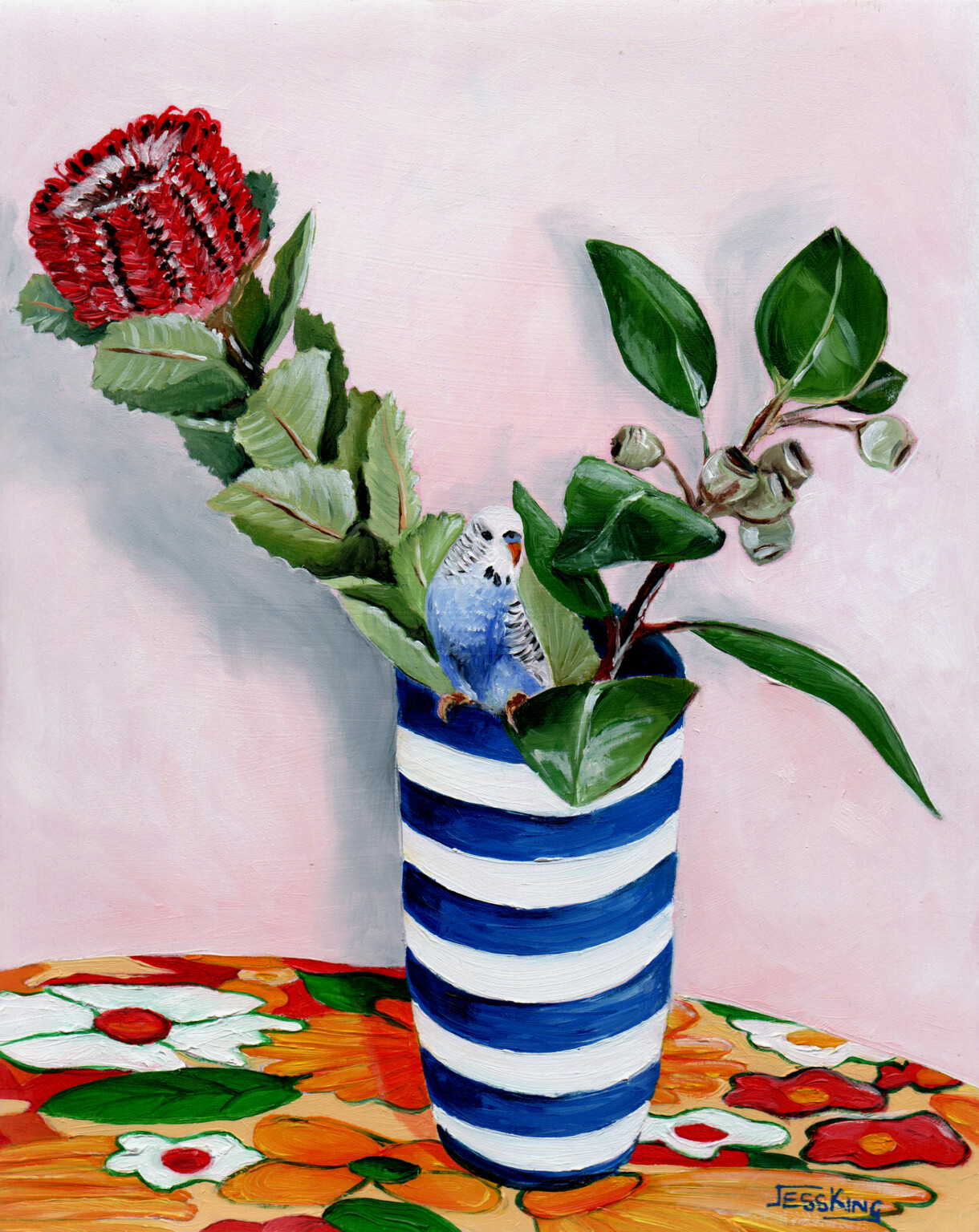 Banksia, Budgie & Hamptons Vase - Jess King Artist