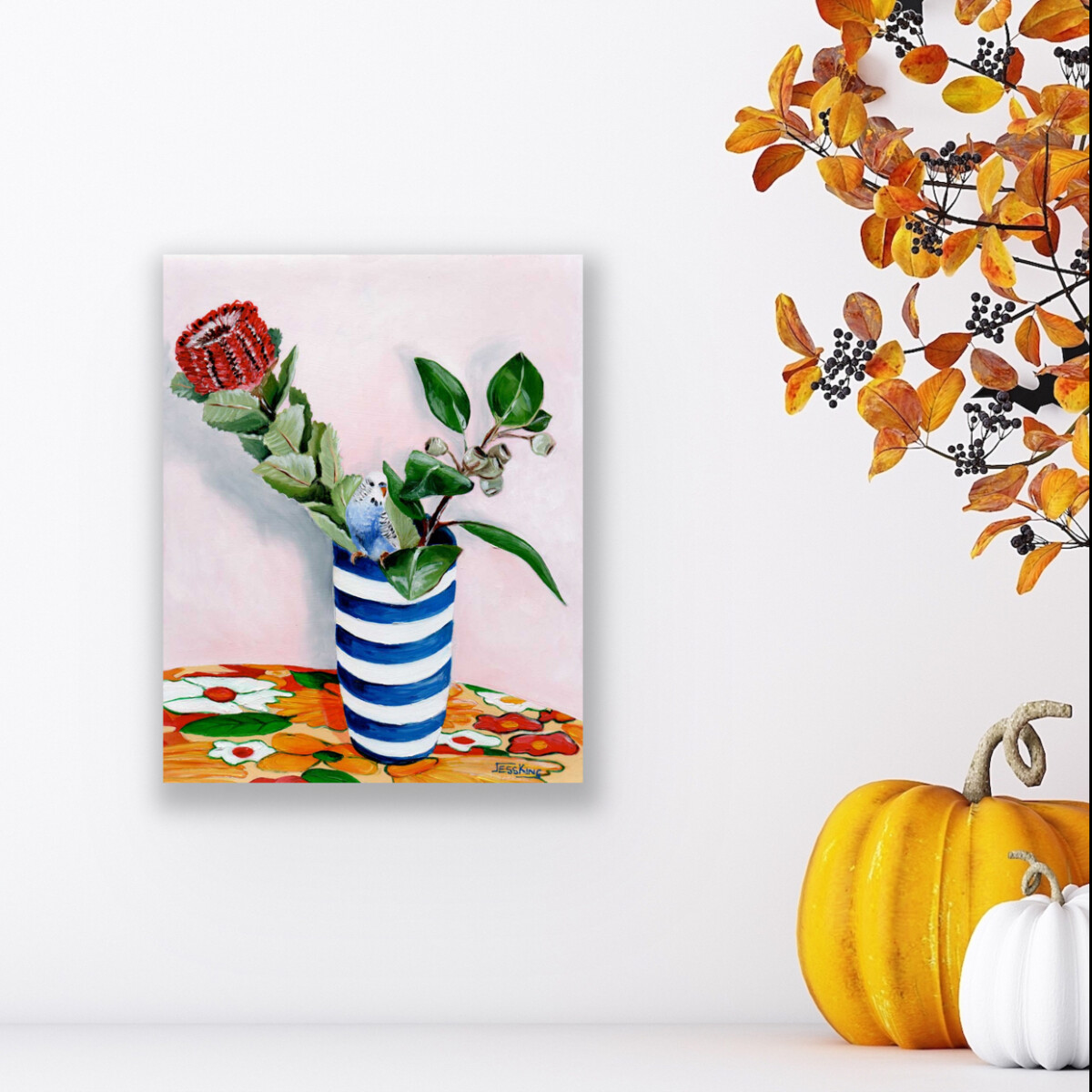 Banksia, Budgie & Hamptons Vase - Jess King Artist